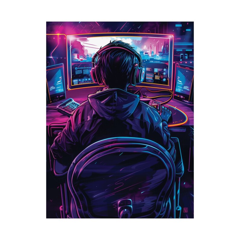 Retro Neon Cyberpunk Gamer Art Poster, PC Gaming Decor - Etsy