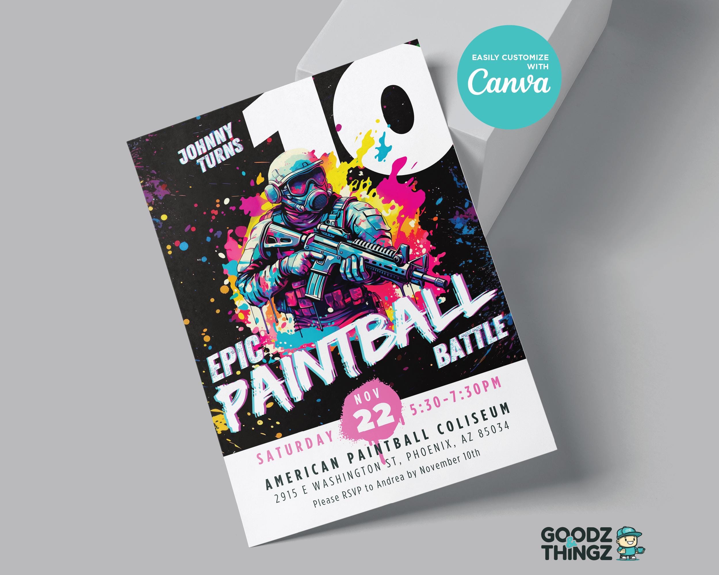 Paintball Battle Birthday Invitation Template, Instant Digital Download ...