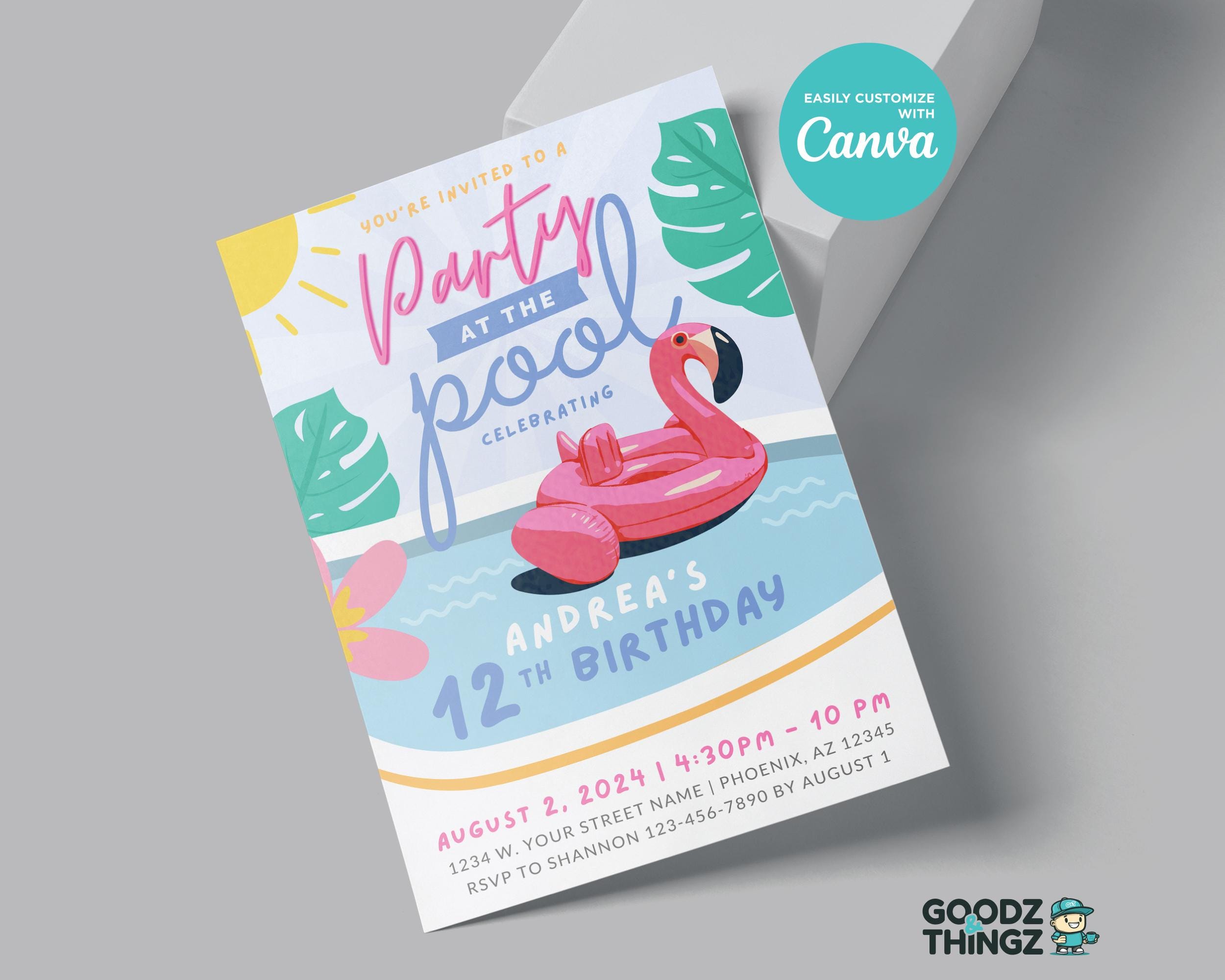 Pool Party Birthday Invitation Template, Instant Download, EDITABLE ...