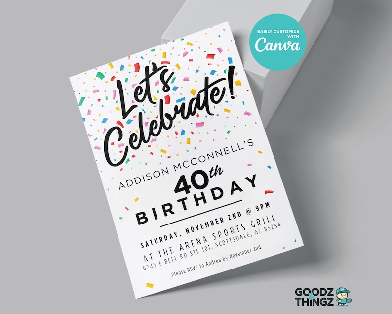 Lets Celebrate Confetti Birthday Invitation Template, Instant Digital ...
