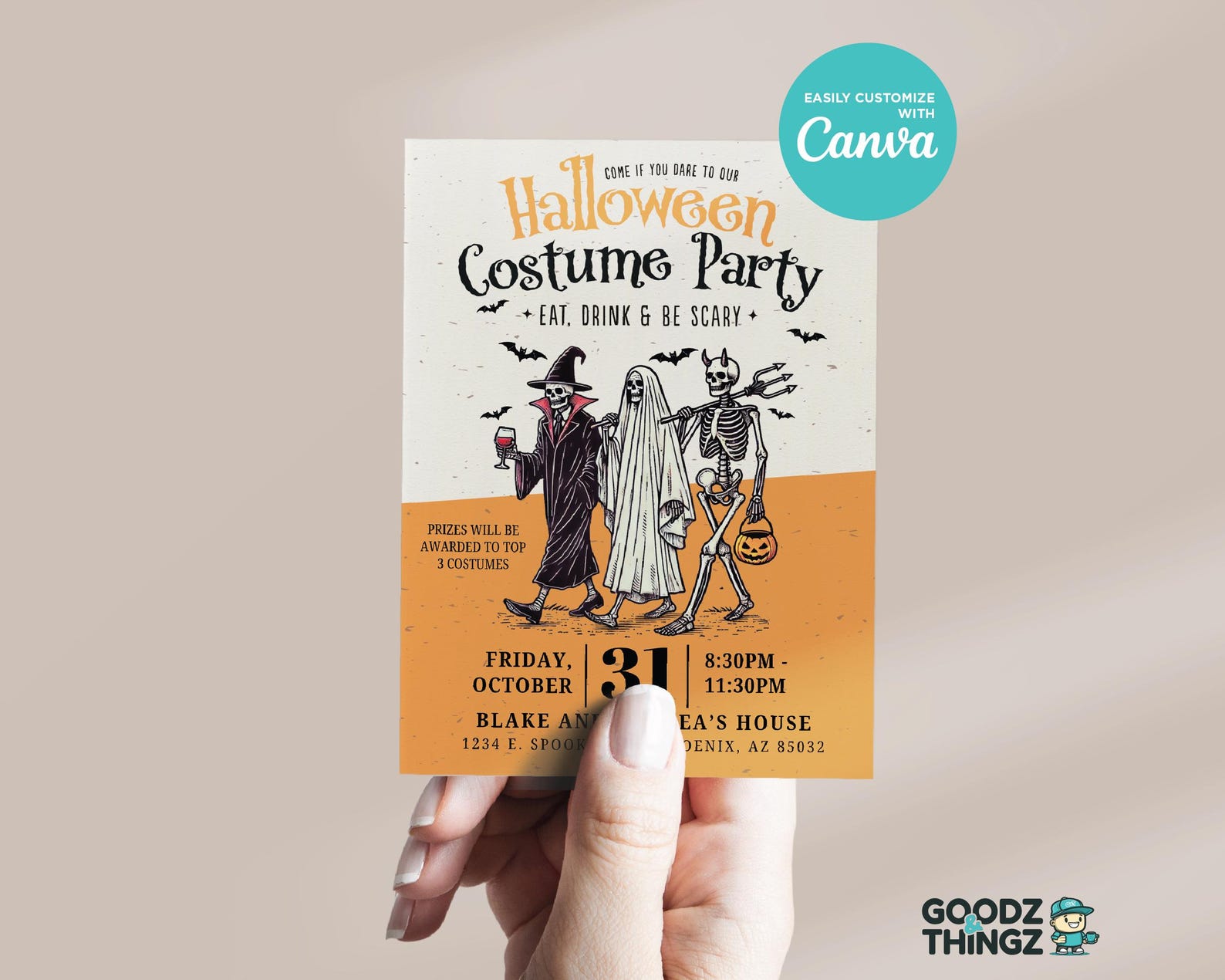 Halloween Costume Party Invite Template, Party Skeletons, Instant ...