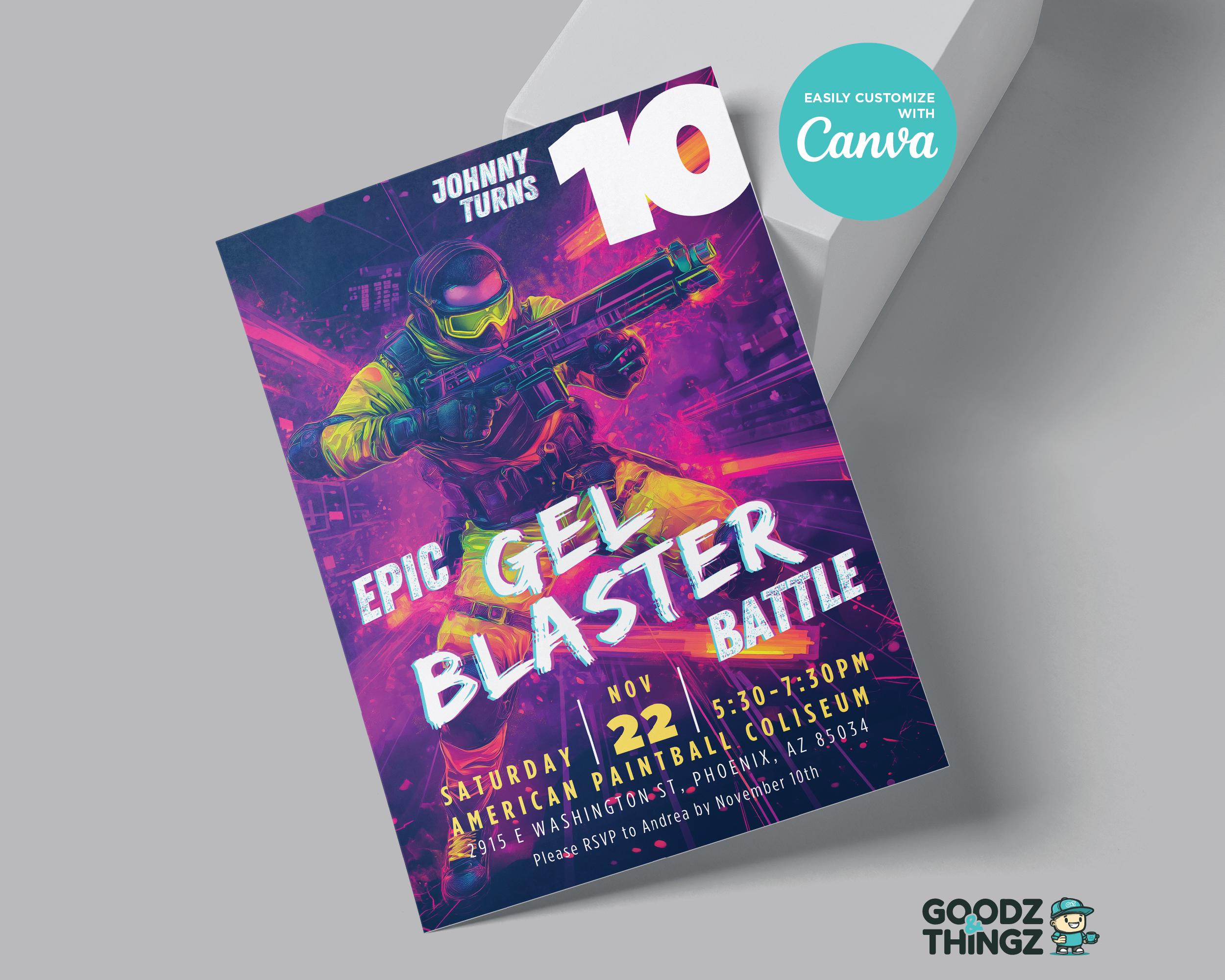 Gel Blaster Battle Birthday Invitation Template, Instant Digital ...