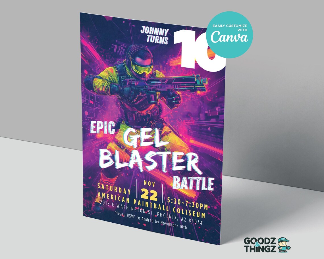 Gel Blaster Battle Birthday Invitation Template, Instant Digital ...