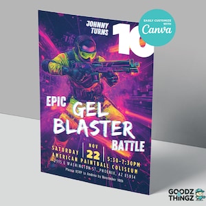 Gel Blaster Battle Birthday Invitation, Editable Canva Template ...