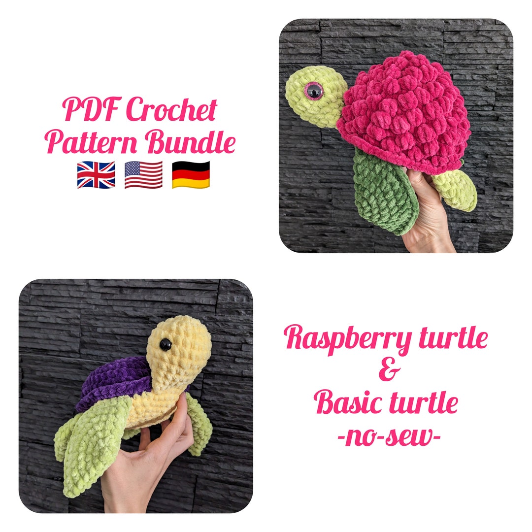 Crochet Turtle No-sew Turtle & Raspberry Turtle Crochet Pattern PDF ...
