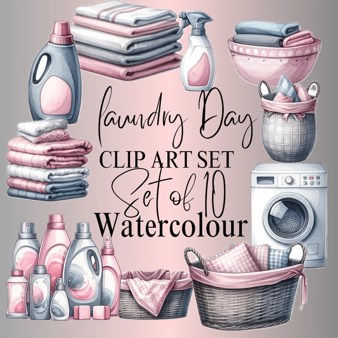 Laundry Day Clipart Set - 10 Pink and Grey Digital Download, Cute ...