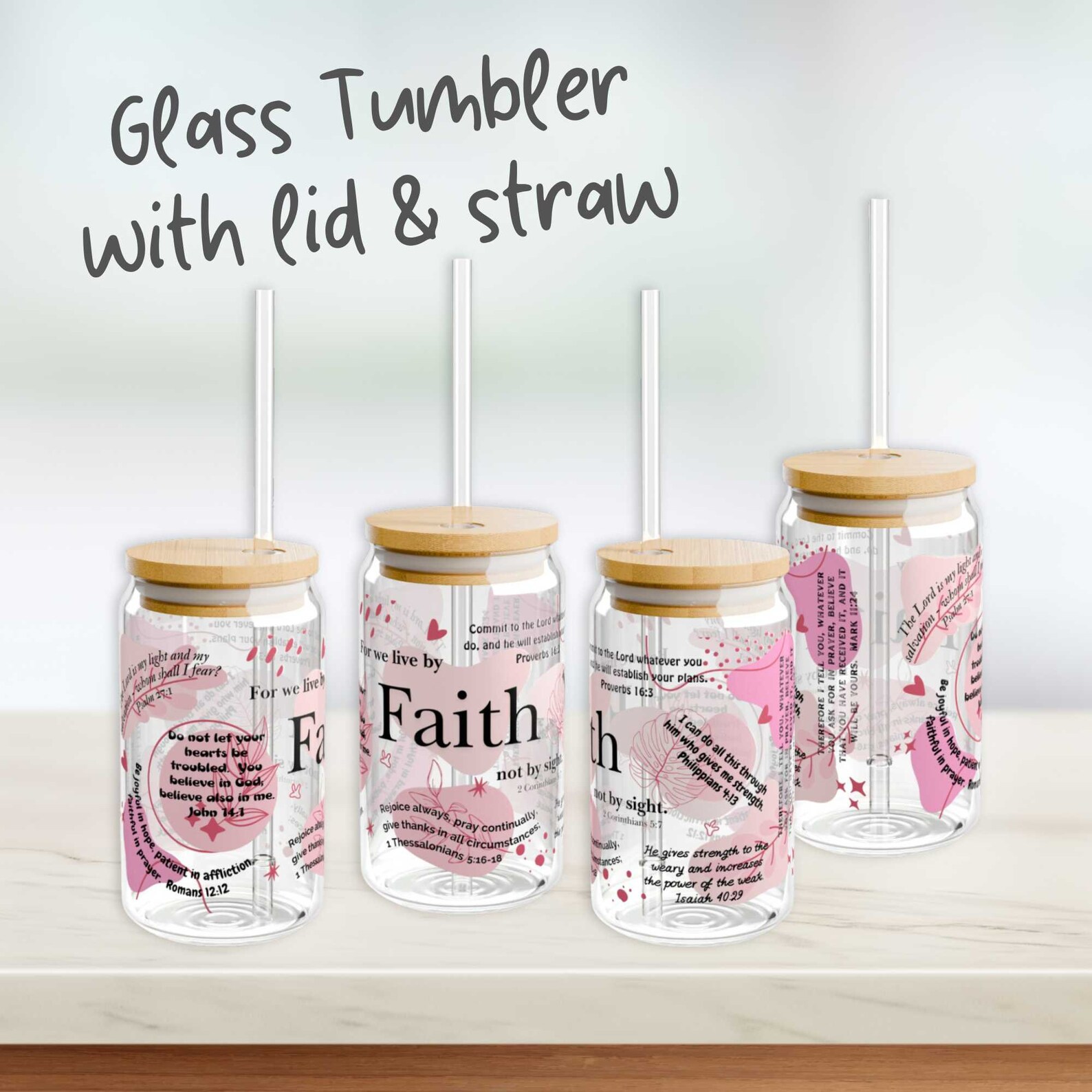 Christian Sipper Glass 16oz Bible Verse Glass Tumbler Christian ...