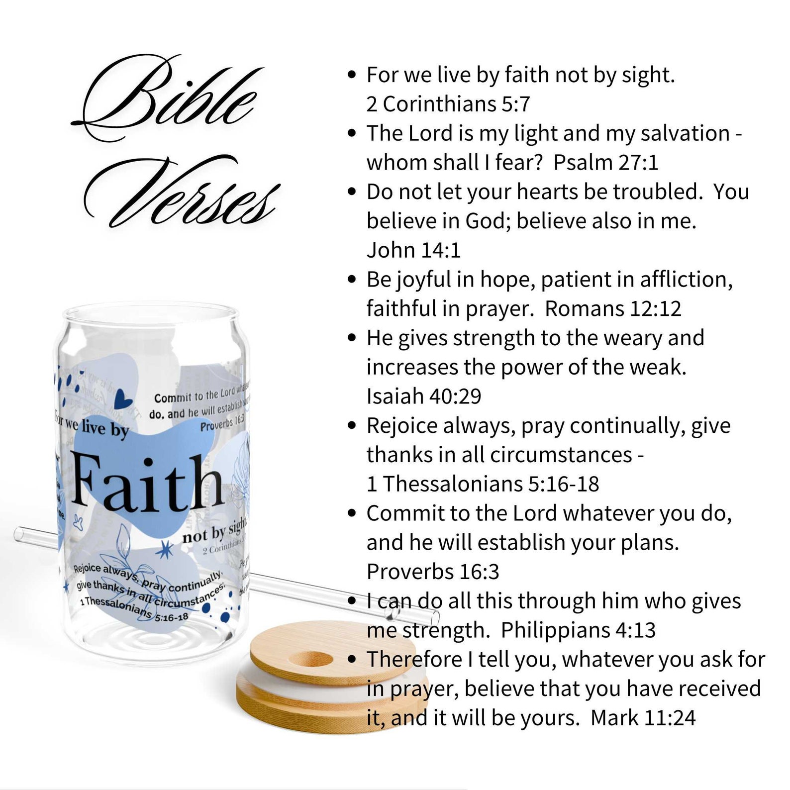 Christian Sipper Glass 16oz Bible Verse Glass Tumbler Christian ...