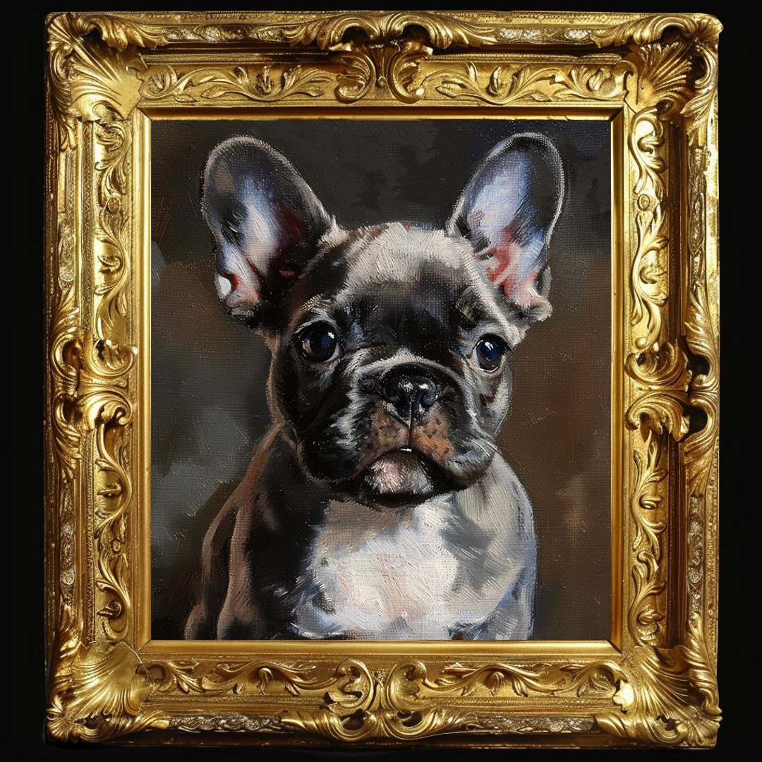 Gray Mini French Bulldog Art Print Giclee Oil Painting Style Print ...