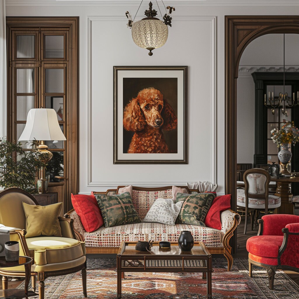 Red Miniature Poodle Art Giclée Print, Oil Painting Style - Etsy