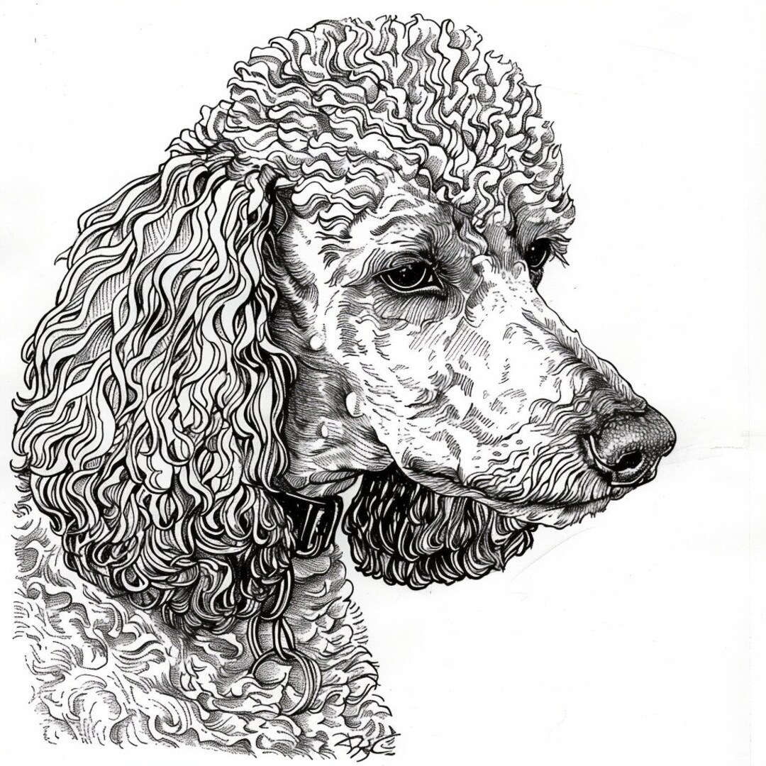 Black and White Standard Poodle Line Drawing Giglee Print Modern ...