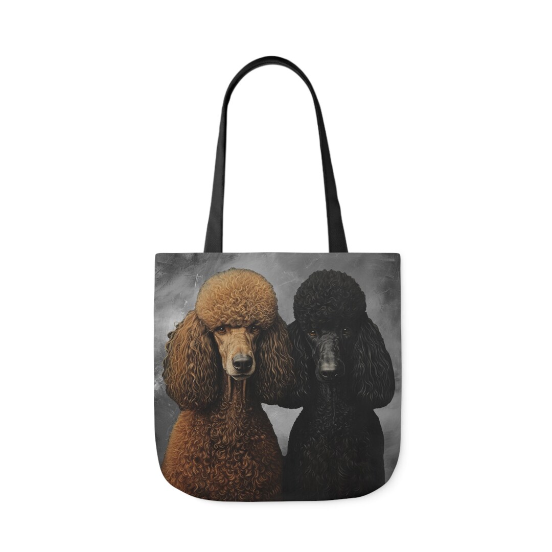 Black and Red Standard Poodles on a Canvas Tote Bag, 5-color Strap ...