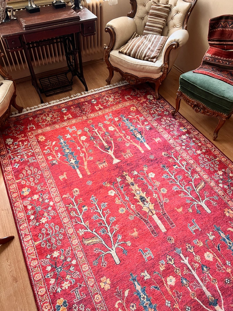 Vintage Style Red Candlestick Pattern Rug, Oriental Rug, Animal Red ...