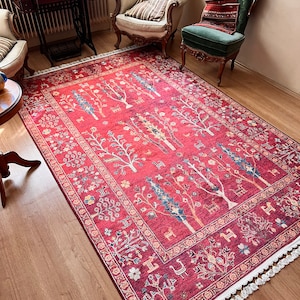 Vintage Style Red Candlestick Pattern Rug, Oriental Rug, Animal Red ...