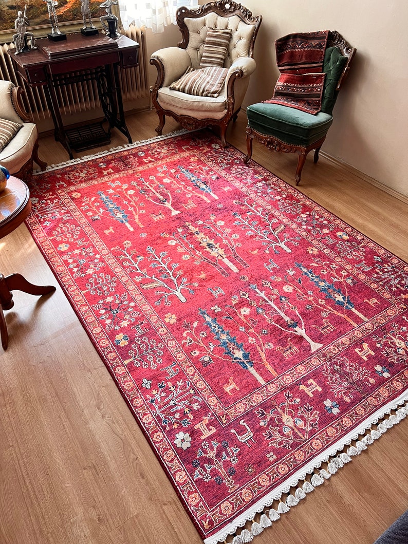 Vintage Style Red Candlestick Pattern Rug, Oriental Rug, Animal Red ...