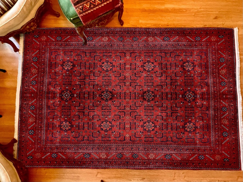Dark Red Afghan Rug: Traditional Bohemian Area Rug - Etsy