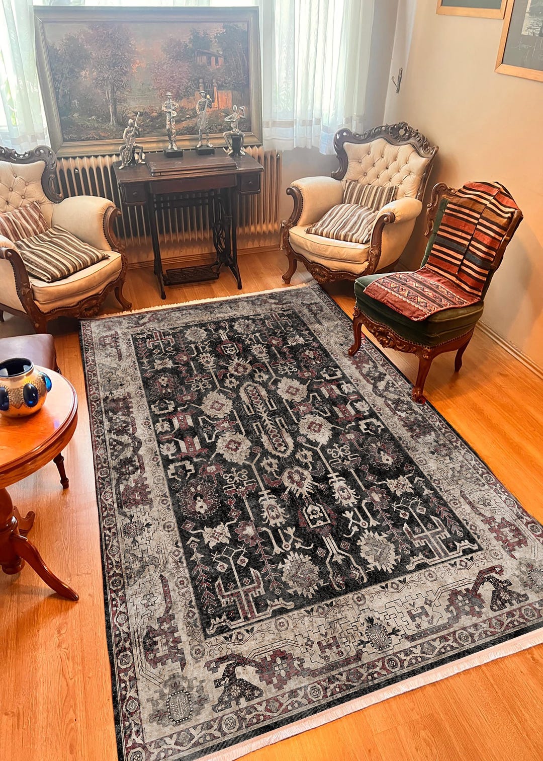 Terracotta Black Gray Distressed Rug, Boho Faded Area Rugs Living Room ...