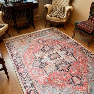 Terracotta Multi Color Persian Style Traditional Rug Pink Navy Vintage ...