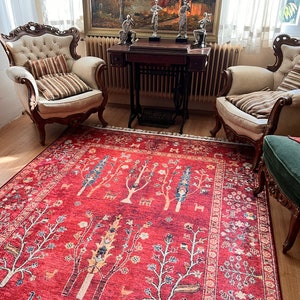 Vintage Style Red Candlestick Pattern Rug, Oriental Rug, Animal Red ...