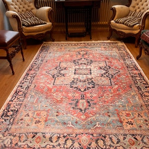 Terracotta Multi Color Persian Style Traditional Rug Pink Navy Vintage ...
