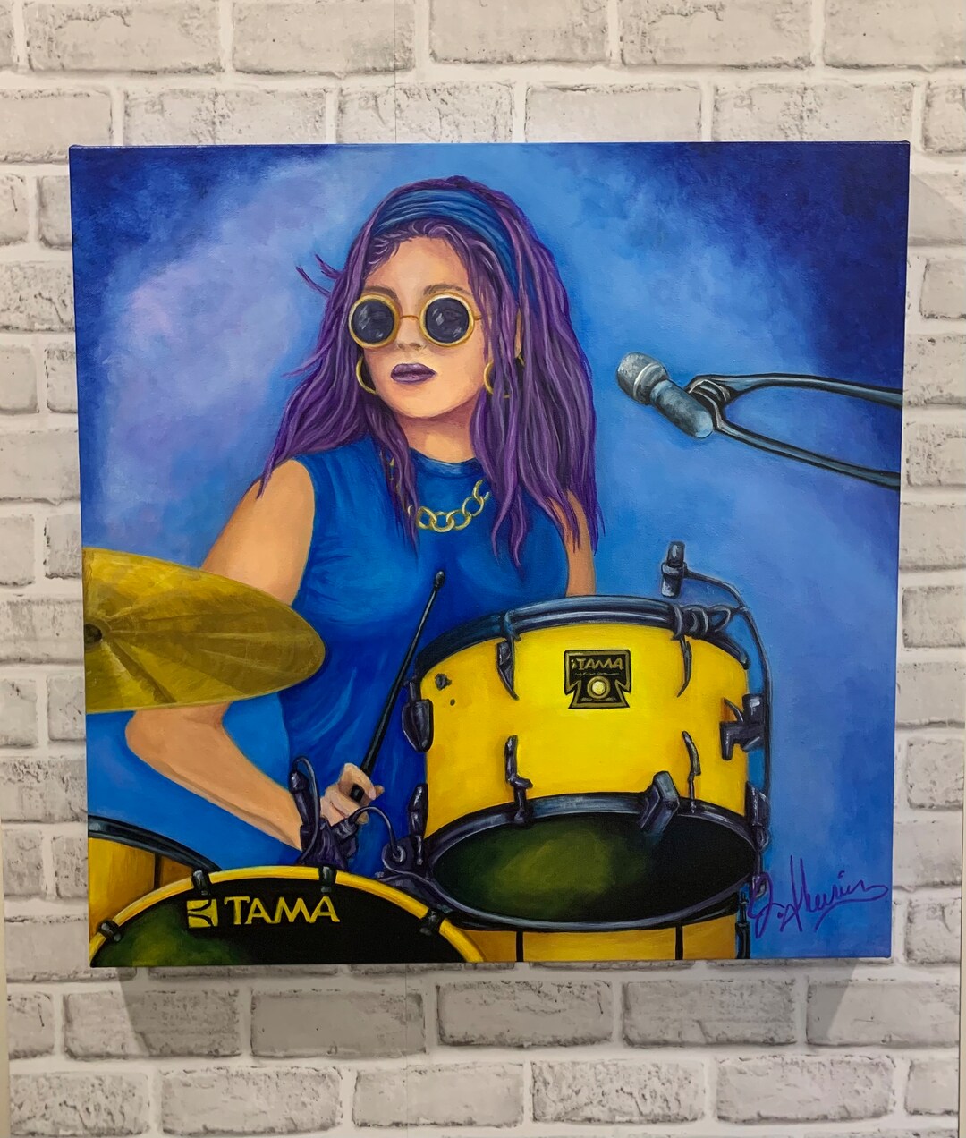 Pop Art Acrylic Painting, Female Drummer on Stage, Modern and Dynamic ...
