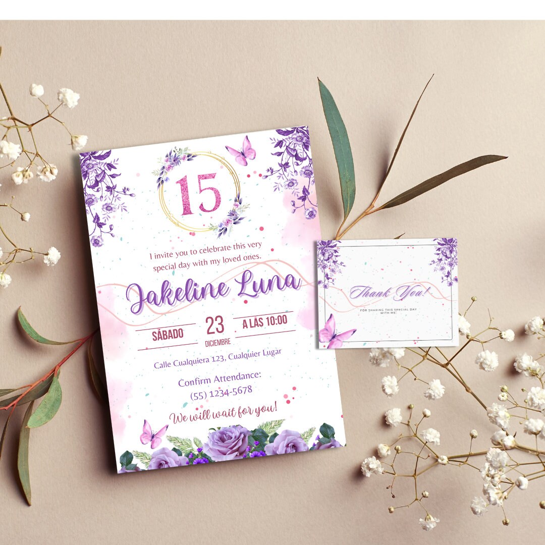 Bright Pink: Quinceanera Floral Invitation - Etsy