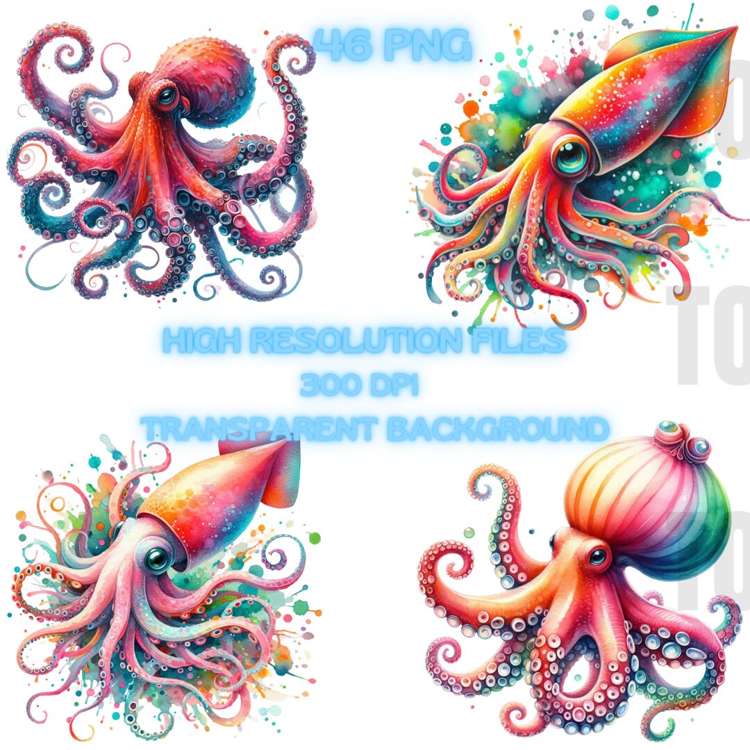 Watercolor Little Sea Animals Collection Clipart, 46 PNG Cliparts, Cute ...