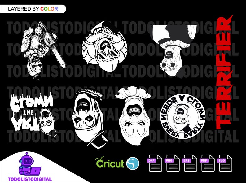 Scary Movie Character Pack, Killer Clown | SVG, EPS, PDF, PNG, and DXF ...