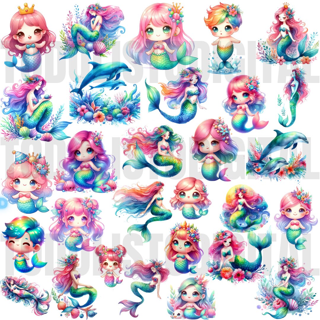 Watercolor Little Sea Animals Collection Clipart, 29 PNG Clipart, Cute ...