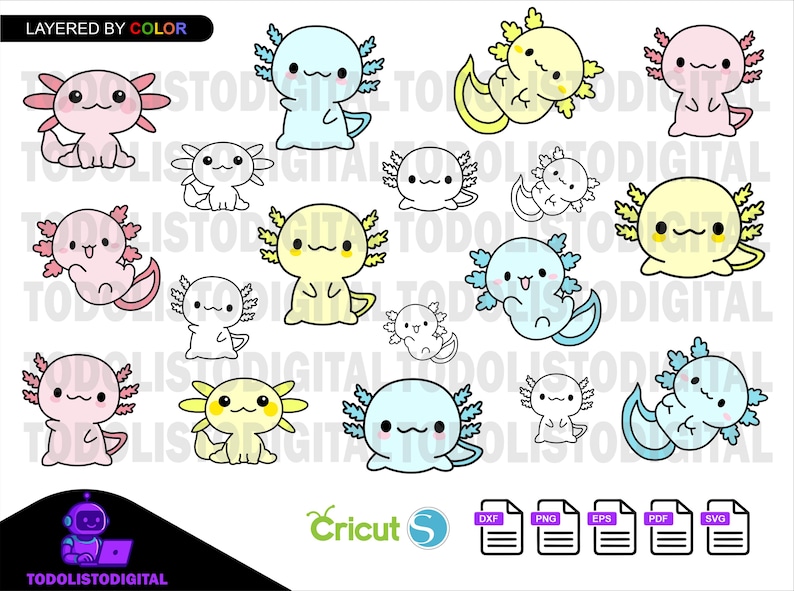 Adorable Axolotls Pack | SVG, EPS, PDF, PNG, and DXF Files for Cricut ...