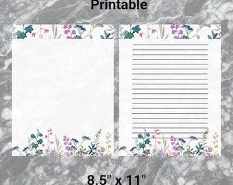 Minimalist Floral Lined Printable Letter Writing Paper, 8.5x11, Lined ...