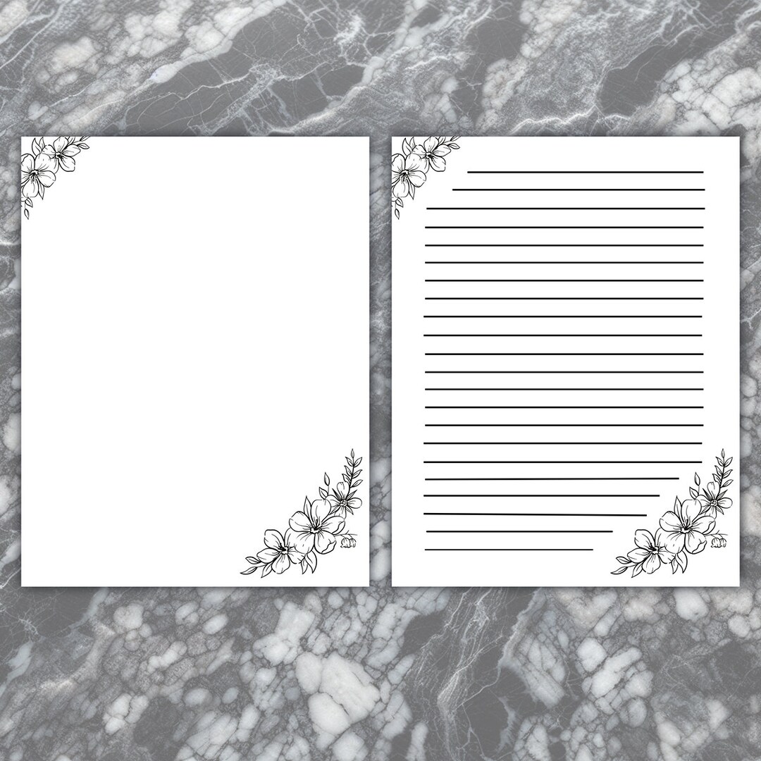 Elegant Floral Digital Stationery Set - Printable Lined & Blank Note ...
