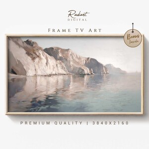 Neutral Coastal Frame Tv Art, Pastel Tv Art, Tranquil Seascape Painting ...
