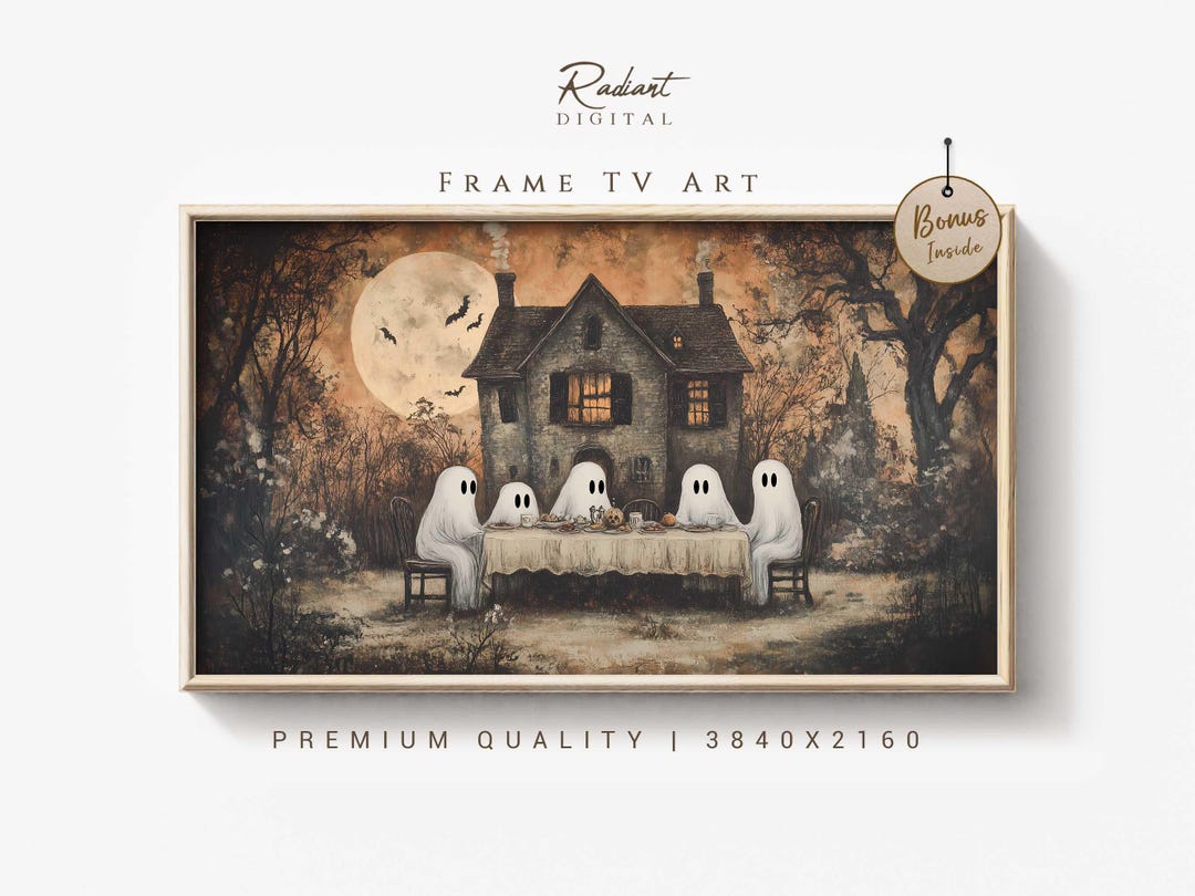 Spooky Ghosts Frame TV Art, Haunted House, Whimsical Halloween Night ...