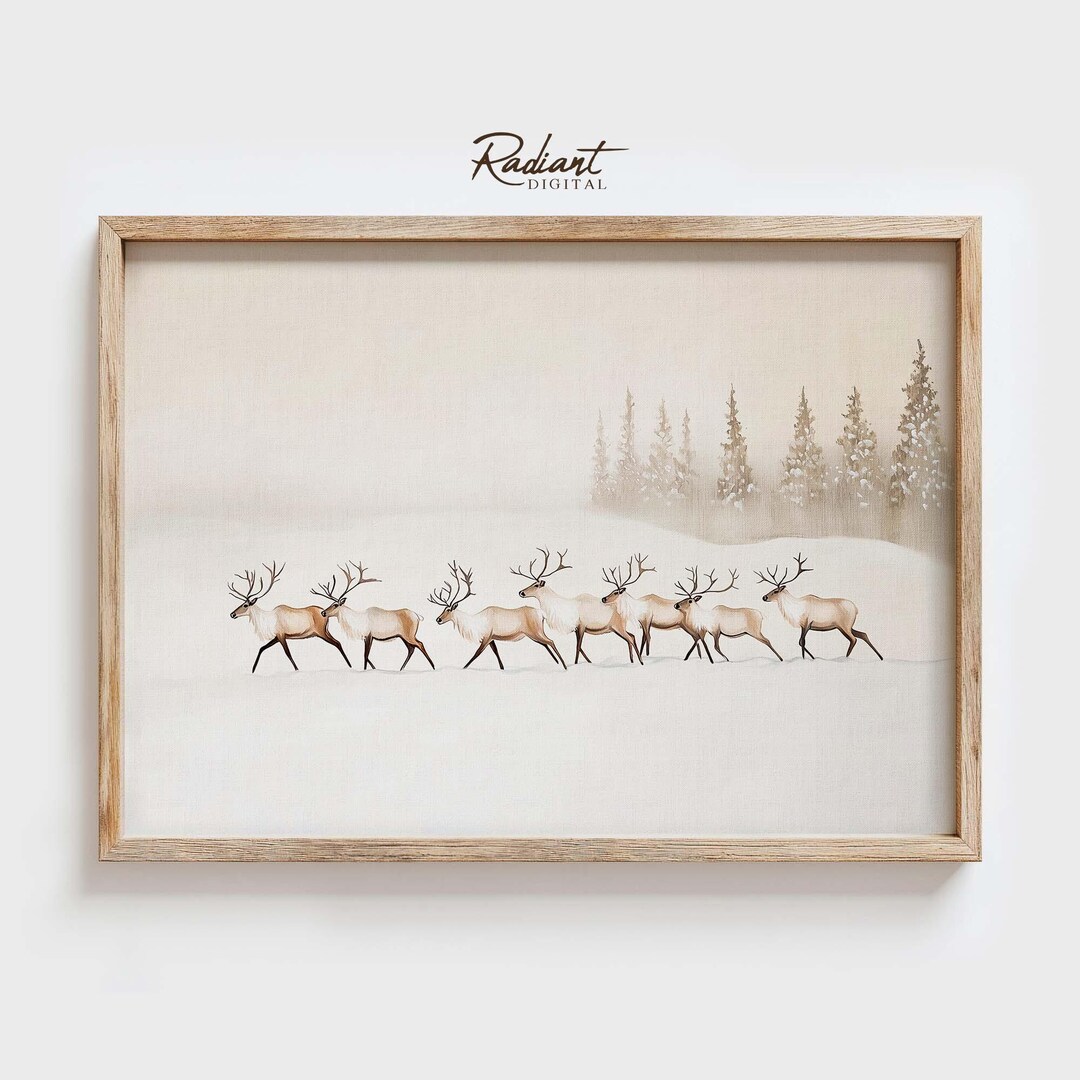 Reindeer Wall Art Printable, Winter Wall Art Download, Rustic Nature ...