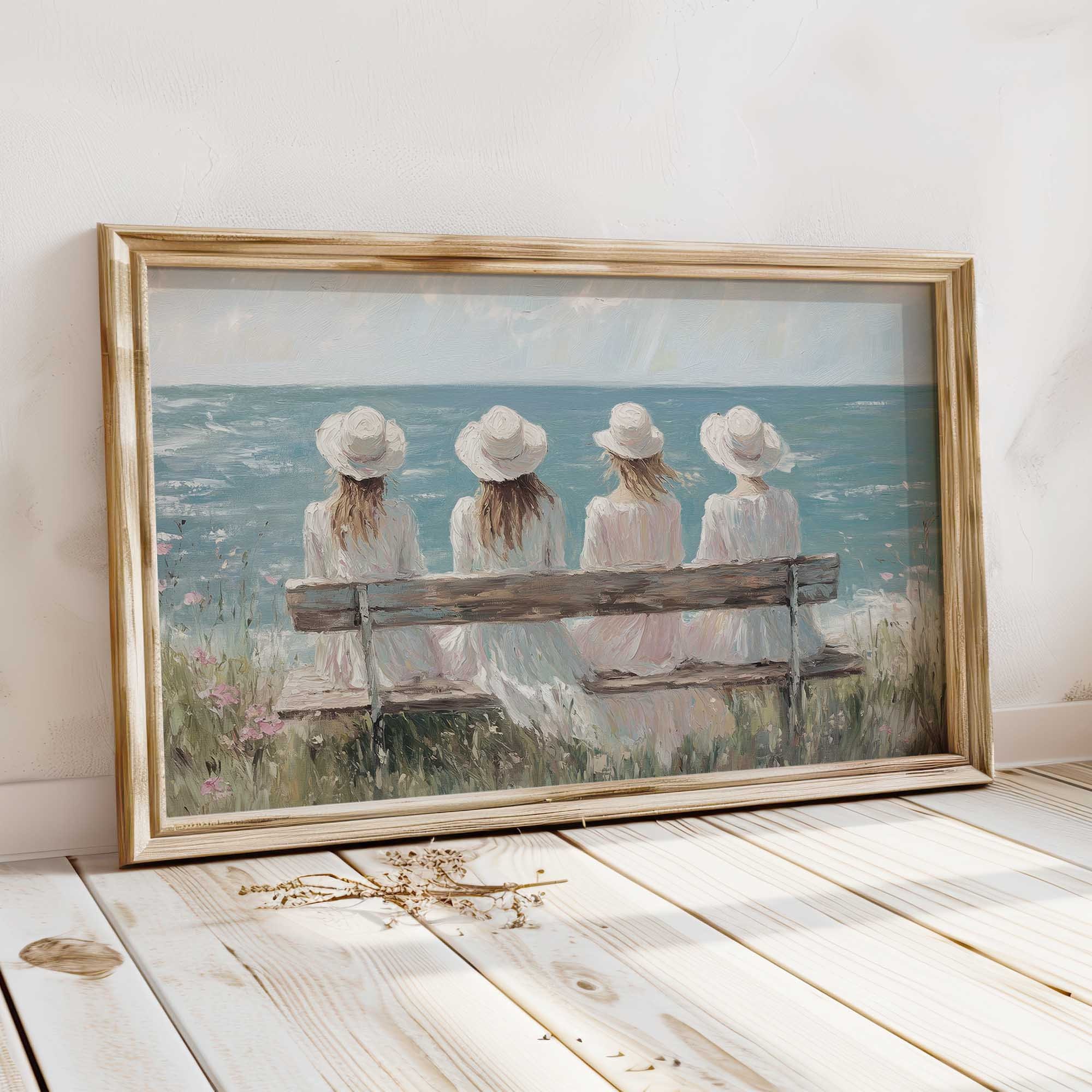 Pastel Coastal Frame Women Frame TV Art, Serene Seaside Bench View ...