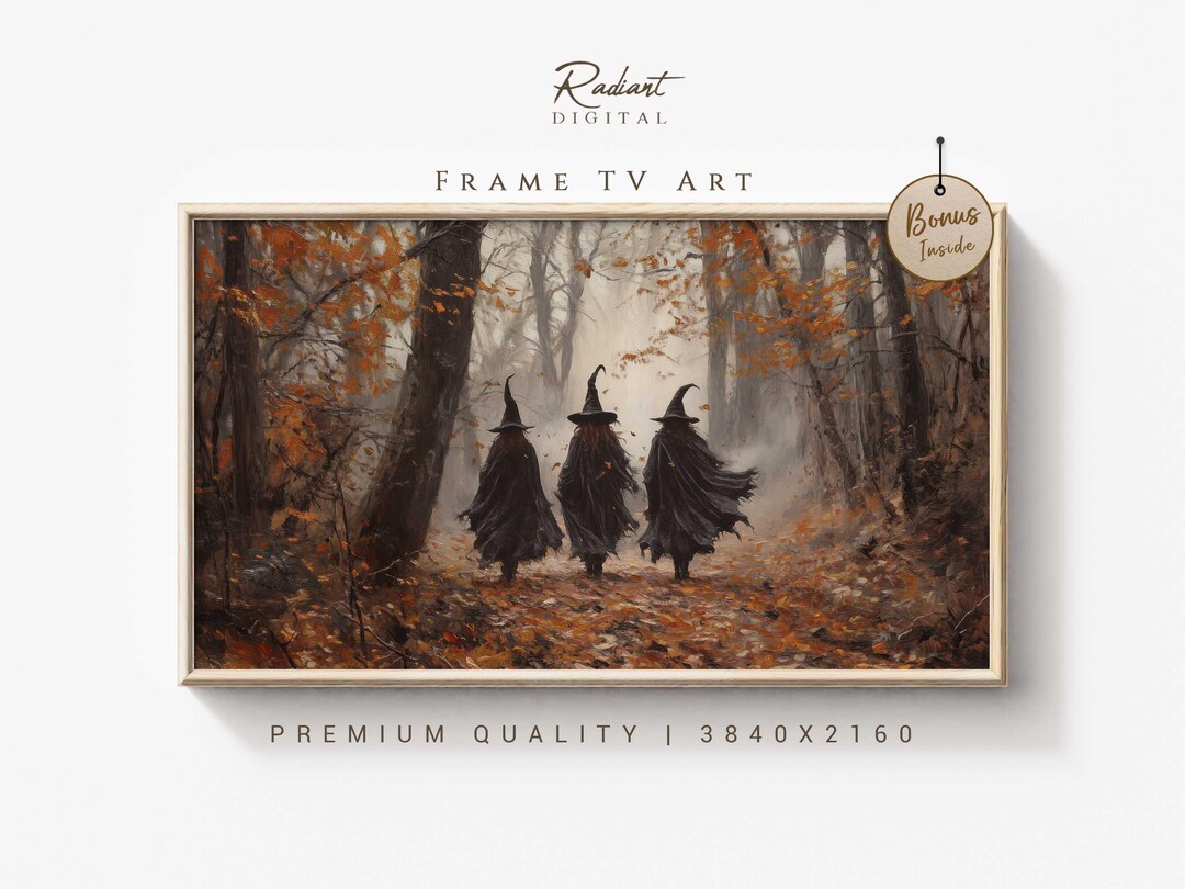 Haunted Witches Frame TV Art, Spooky Halloween Forest TV Art, Dark ...