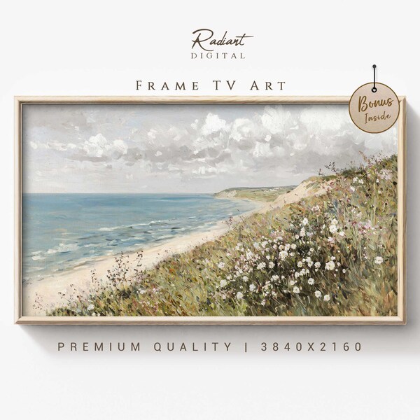 Neutral Coastal Frame Tv Art, Pastel Tv Art, Tranquil Seascape Painting ...
