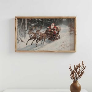 Santa Sleigh Ride Frame TV Art, Santa Claus and Reindeer, Festive ...