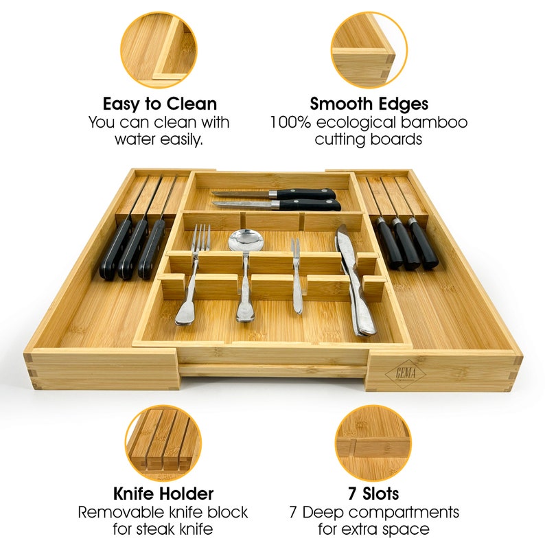 Gema Organizers Expandable Bamboo Drawer Silverware Organizer - Etsy