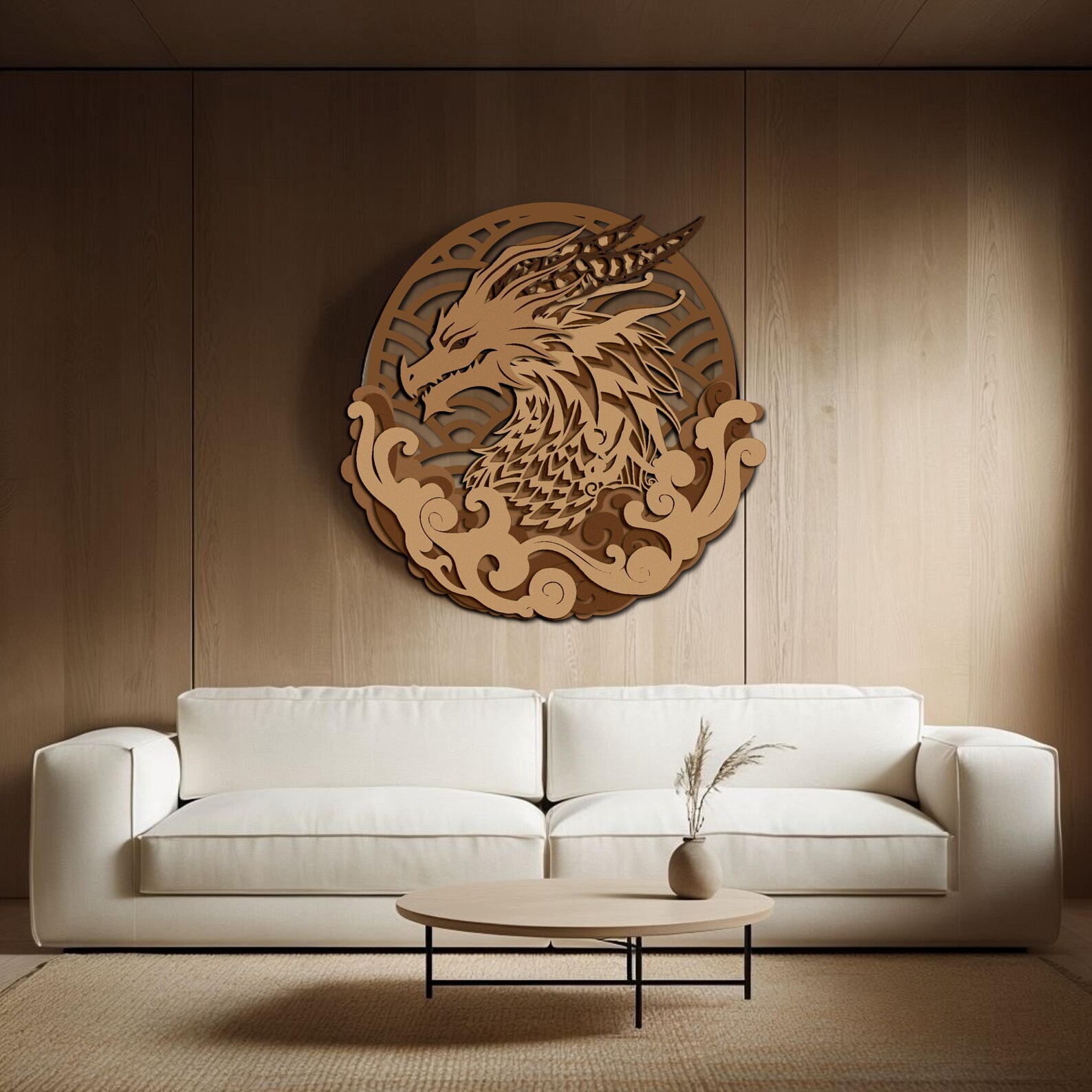 Wind Element Dragon.laser Cut Wooden Wall Art With a 3D Layered Mandala Design.perfect for Home ...