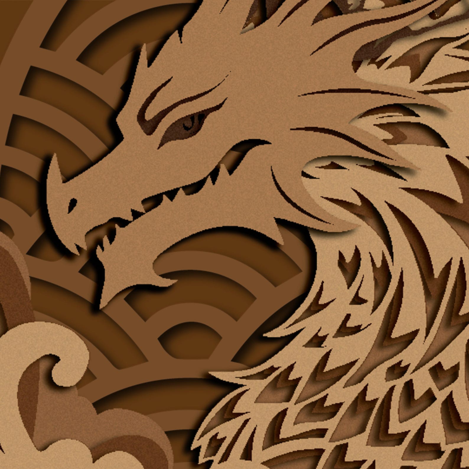 Wind Element Dragon.laser Cut Wooden Wall Art With a 3D Layered Mandala ...