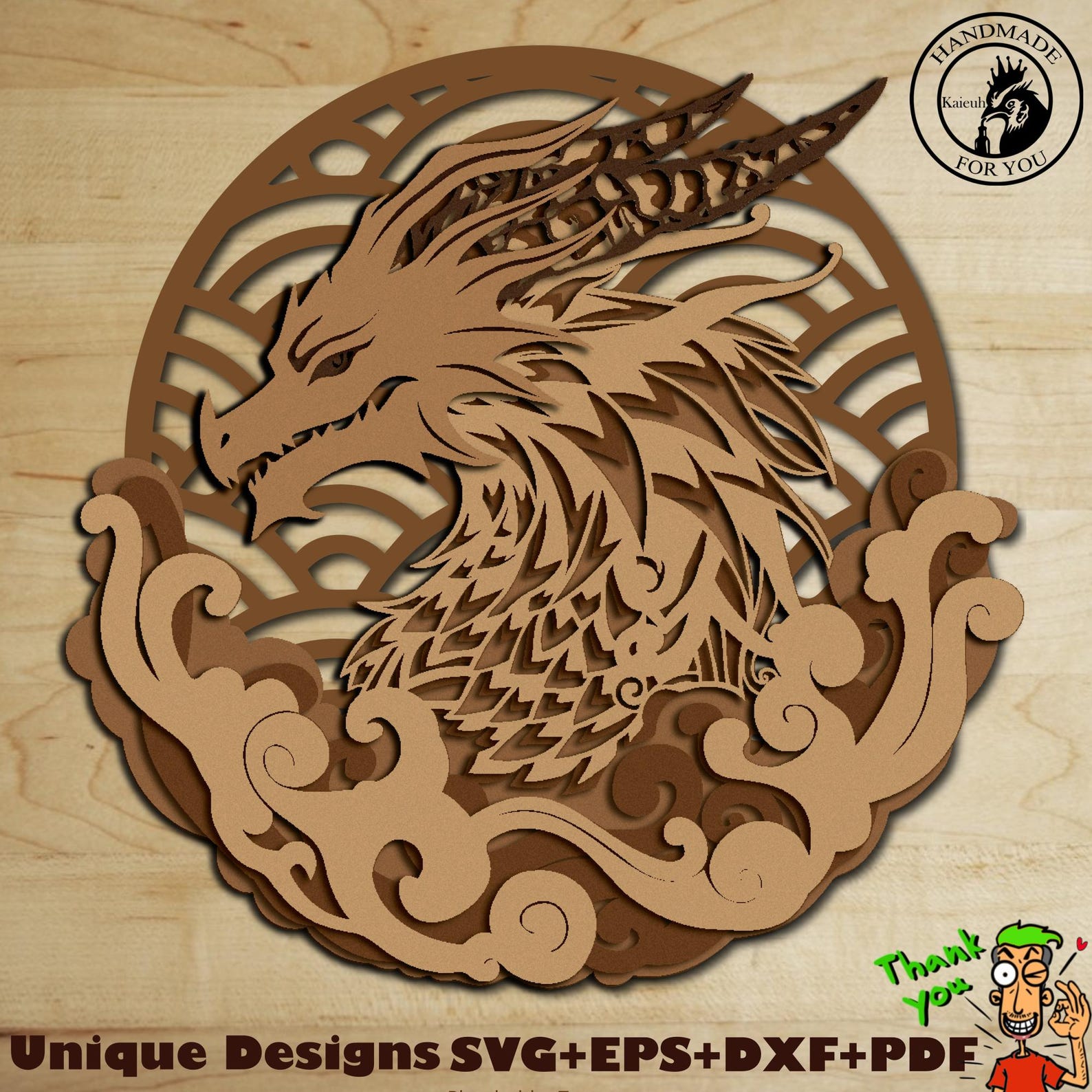 Wind Element Dragon.laser Cut Wooden Wall Art With a 3D Layered Mandala Design.perfect for Home ...