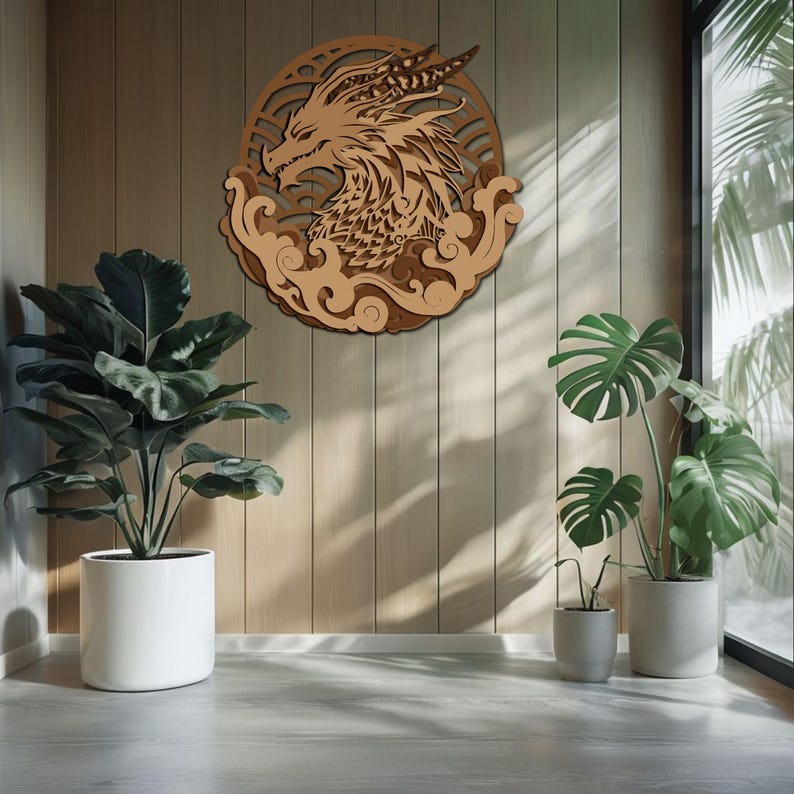 Wind Element Dragon.laser Cut Wooden Wall Art With a 3D Layered Mandala Design.perfect for Home ...