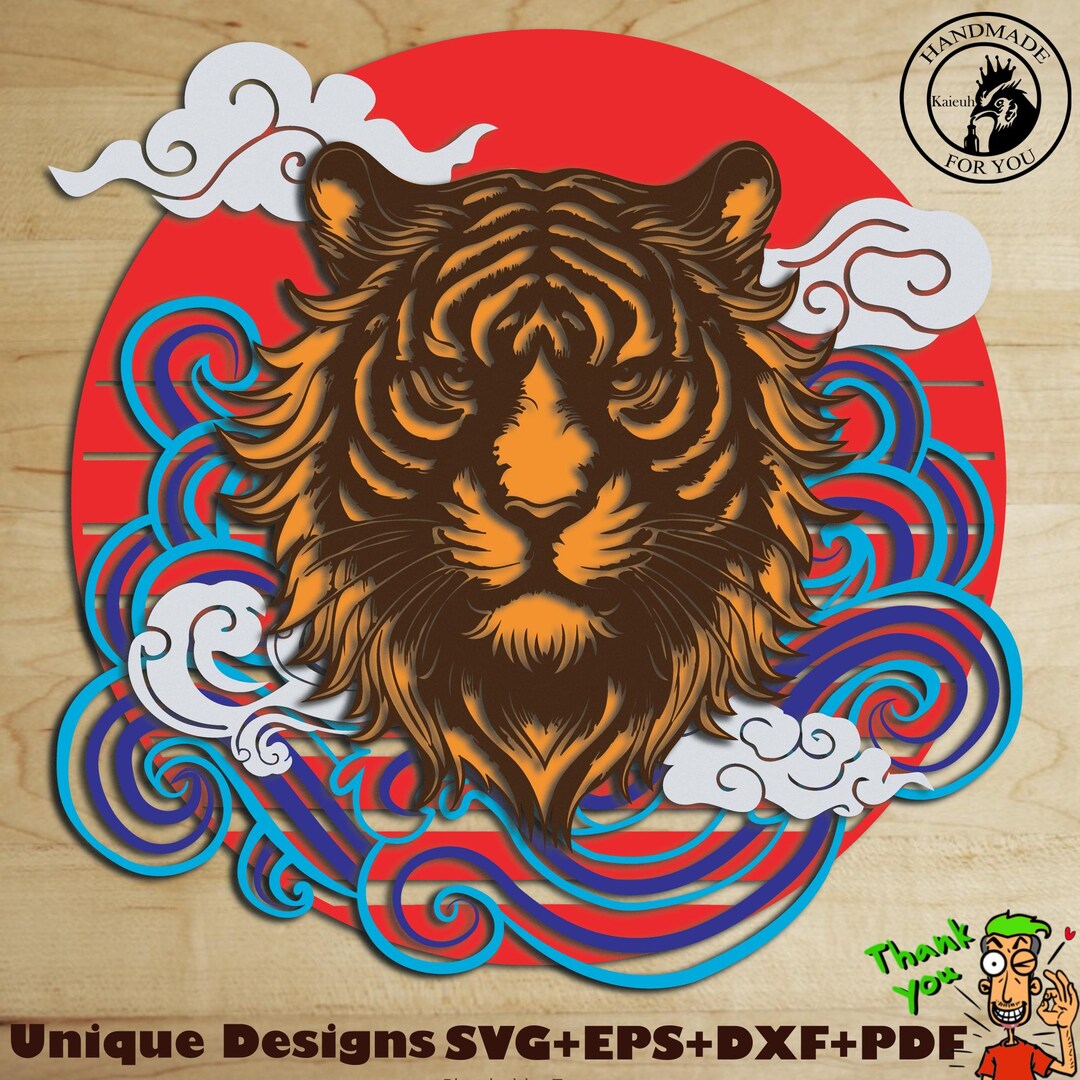 Neo Japan Style Tiger Wall Art. Laser Cut Design for Home Decoration ...