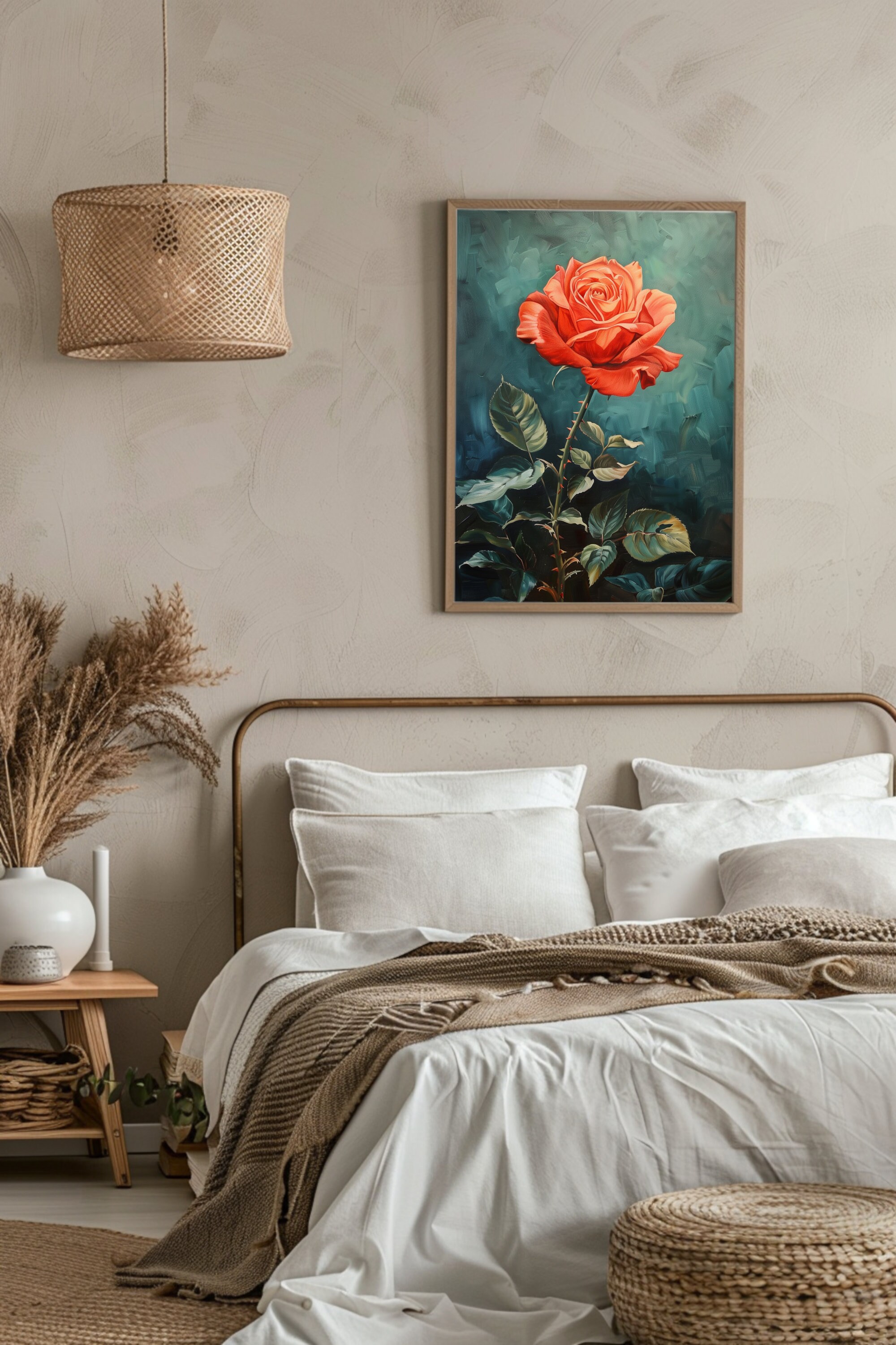PRINTABLE Blooming Red Rose Flower, Vintage Art Style Oil Painting ...