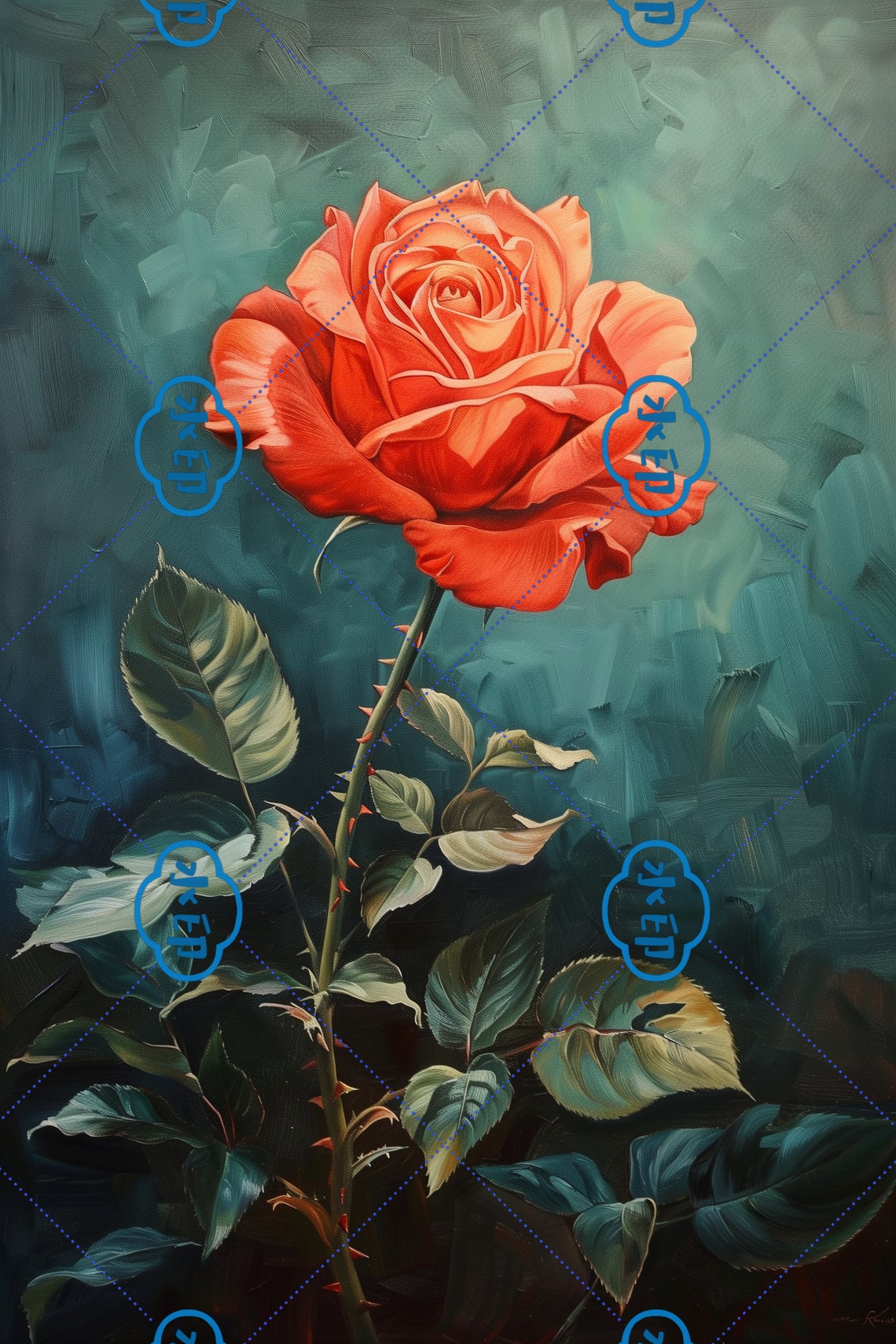 PRINTABLE Blooming Red Rose Flower, Vintage Art Style Oil Painting ...