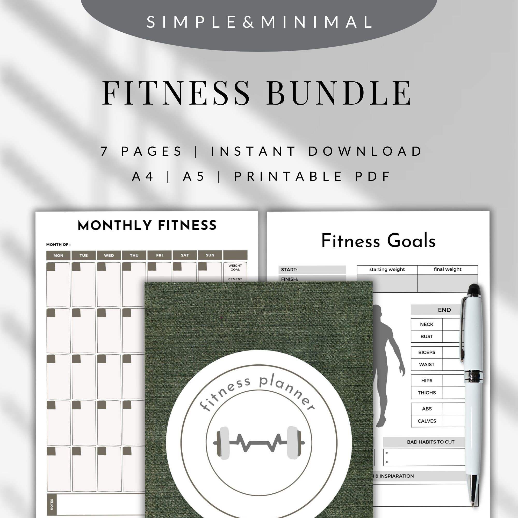 Printable Health and Fitness Planner Bundle, Fitness Journal, Diet ...