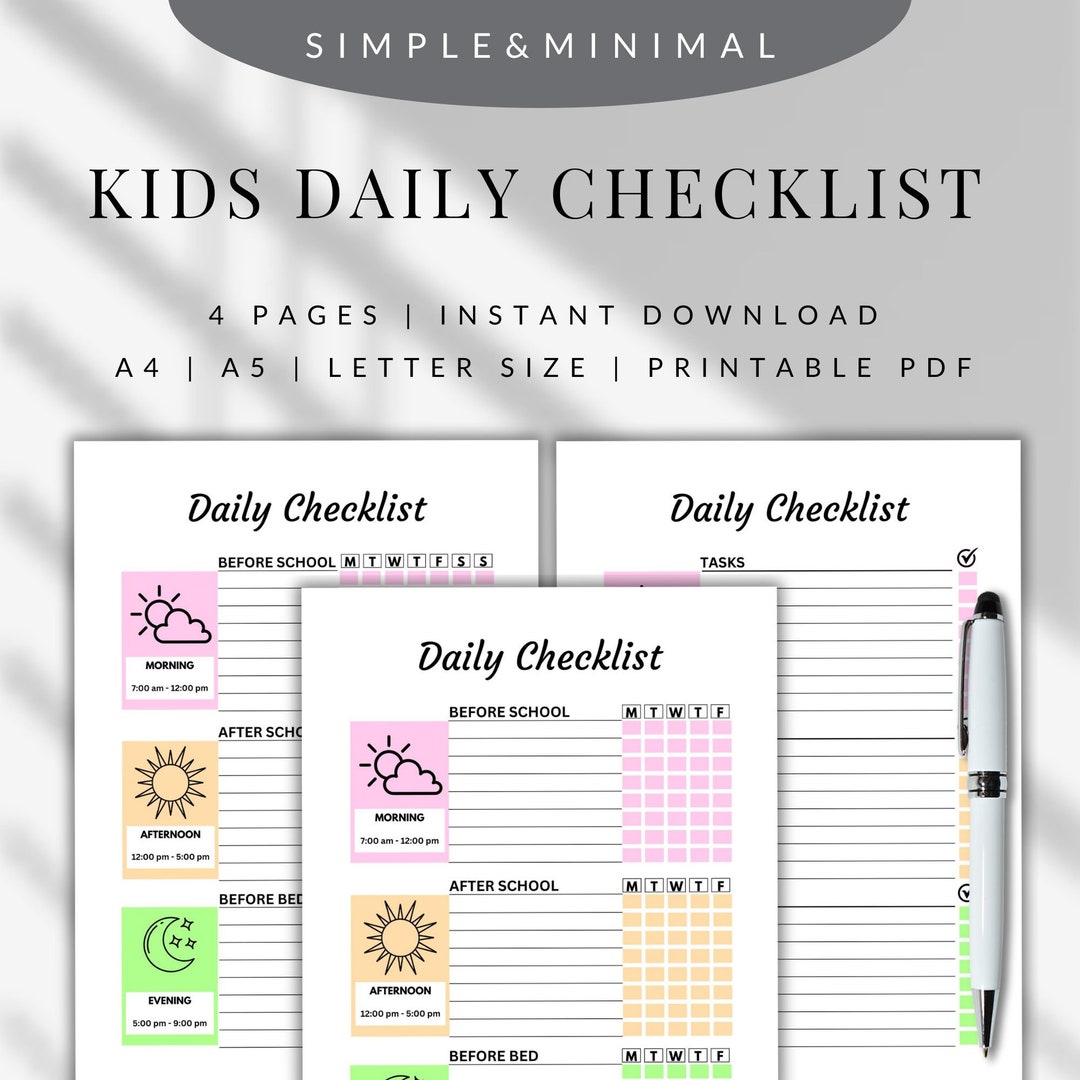 Printable Kids Chore Charts, Screen Time, School Routine, Behavior ...