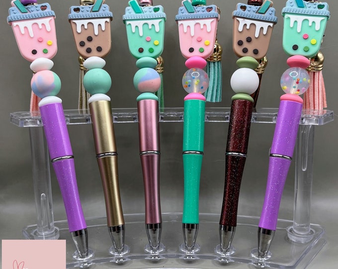 Boba Tea Beaded Pens // Cute Beaded Pens // Bubble Tea Beaded Pens // Ballpoint Beaded Pens ...